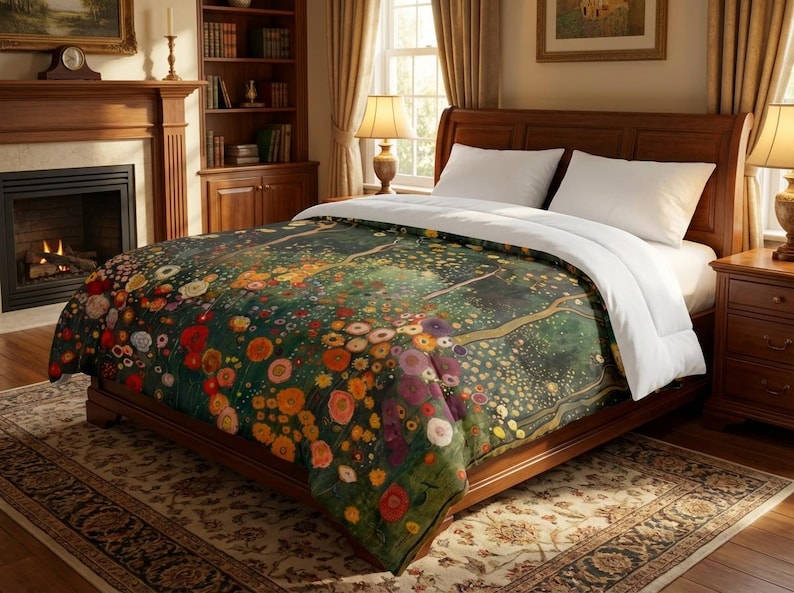Gustav Klimt Inspired Bedspread, Green Botanical Summer Lightweight Bed ...