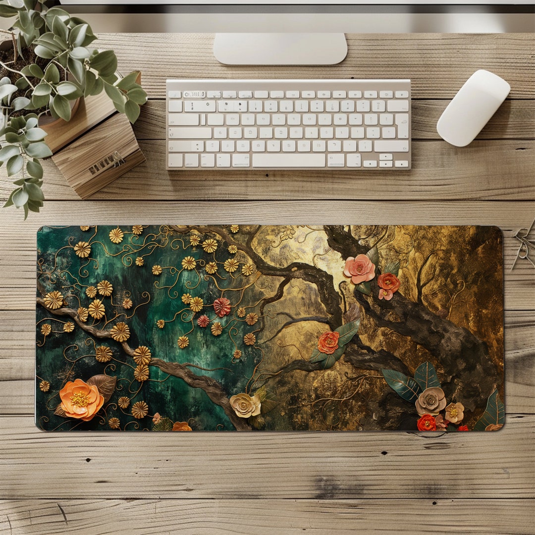 Botanical Desk Mat, Extra Large Cottagecore Mousepad, Cute Floral Desk ...