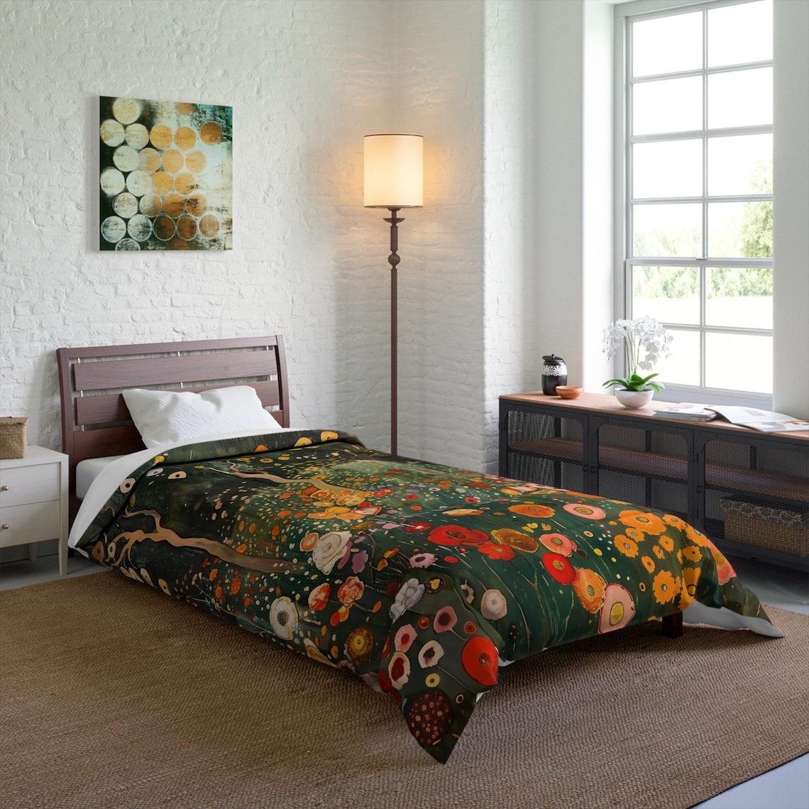 Gustav Klimt Inspired Bedspread, Green Botanical Summer Lightweight Bed ...