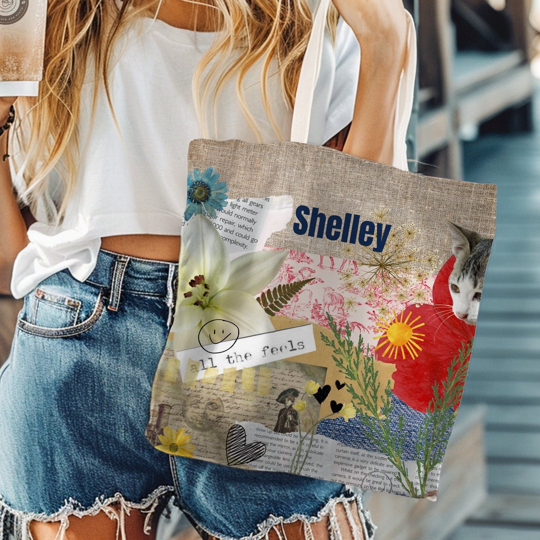 Customized Tote Bag (AOP), Collage Pattern, Personalized With Your Name ...