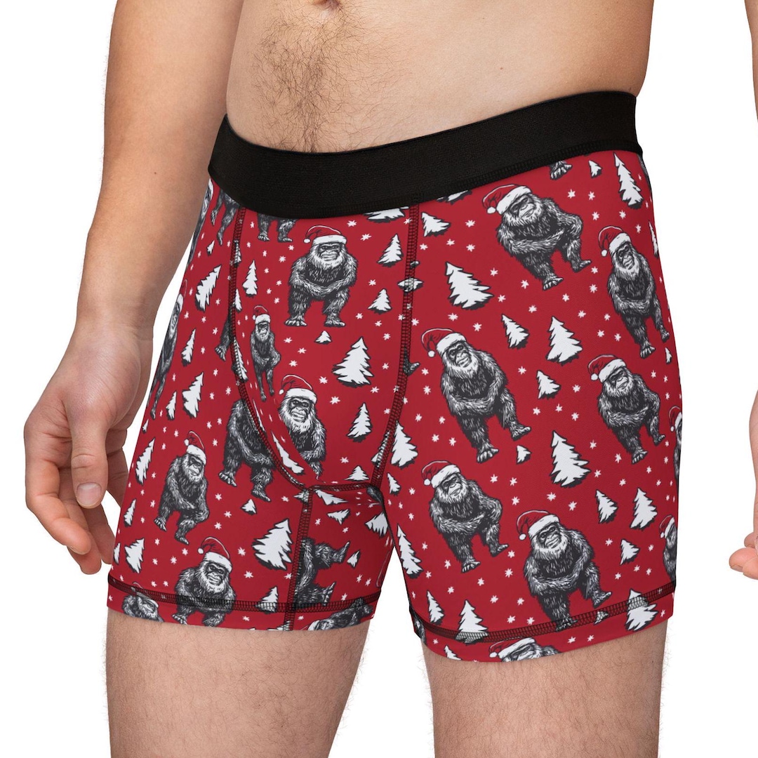 Bigfoot Men's Christmas Boxers, Funny Cryptid Gift Underwear, White ...