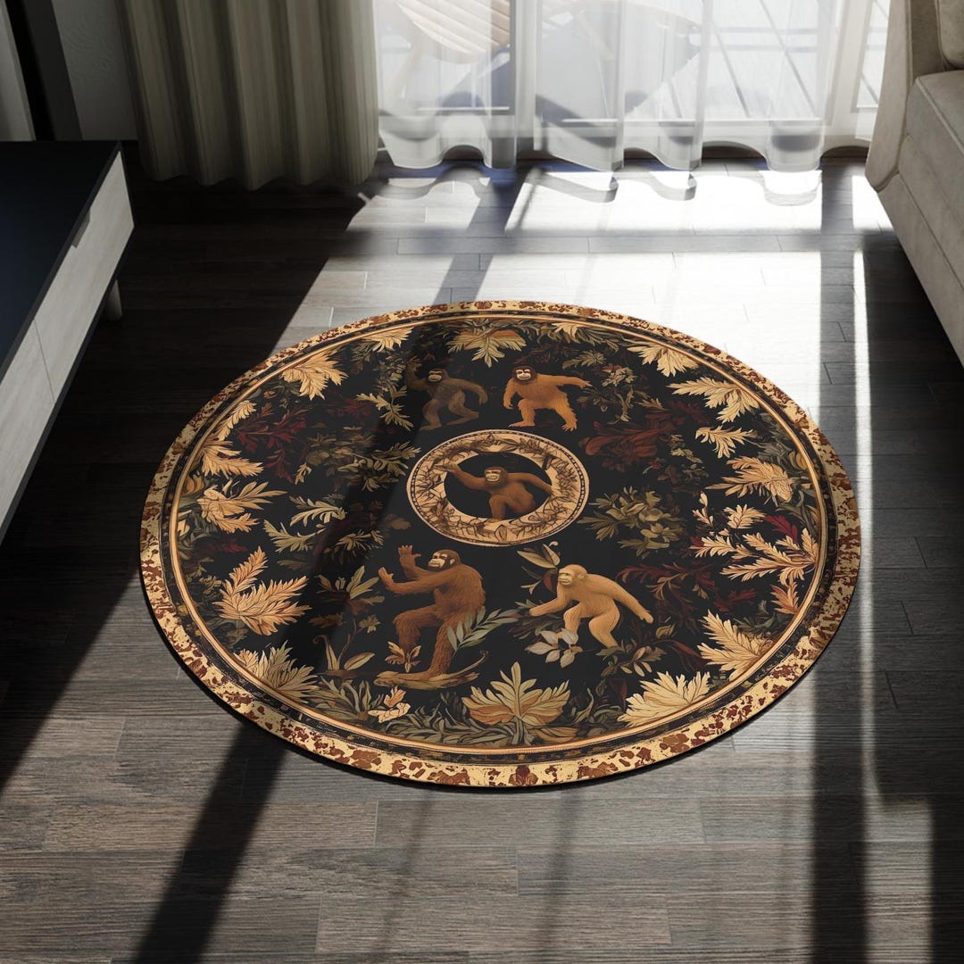 Round Rug for Bigfoot Fans, Funky Sasquatch Area Rug, Colorful Yeti ...