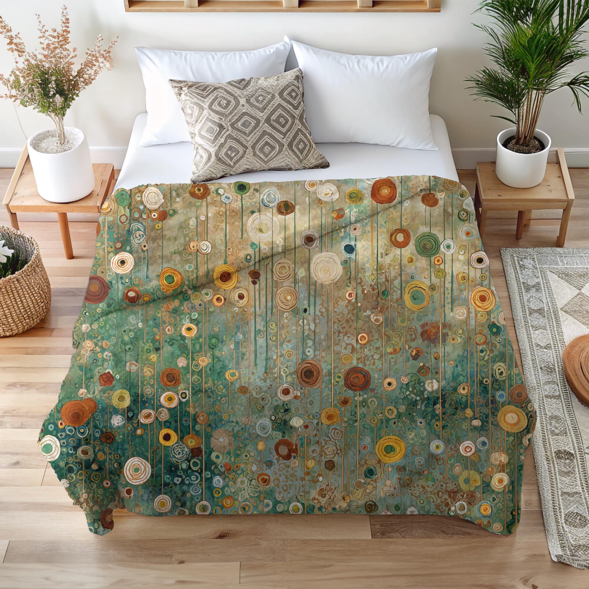 Gustav Klimt Inspired Bedspread, Botanical Summer Lightweight Bed ...