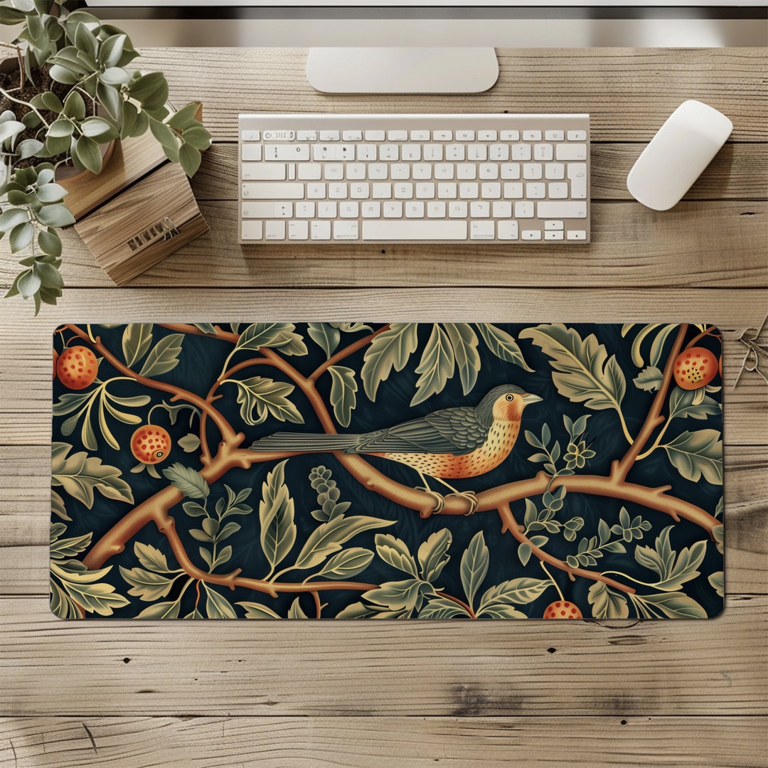 Botanical Bird Desk Mat, X-large Cottagecore Mousepad, Cute Floral Desk ...