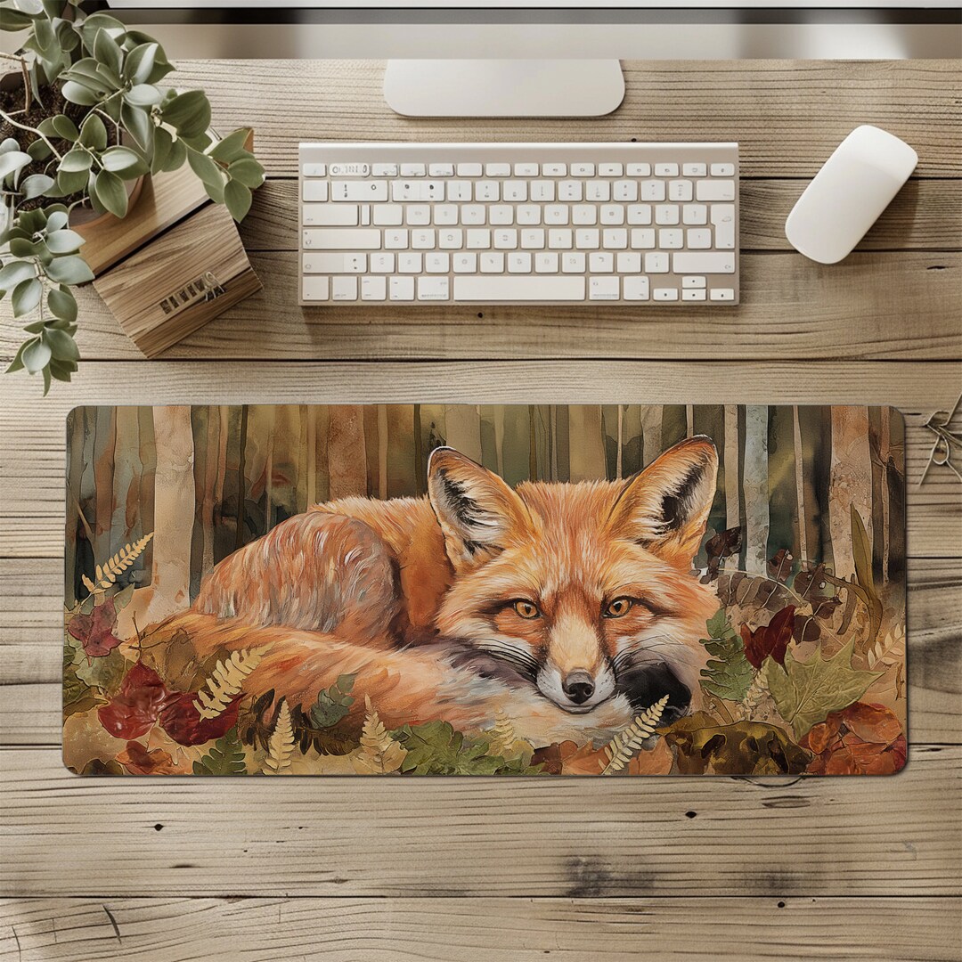 Fox Desk Mat, Extra Large Cottagecore Mousepad, Cute Woodland Desk Mat ...