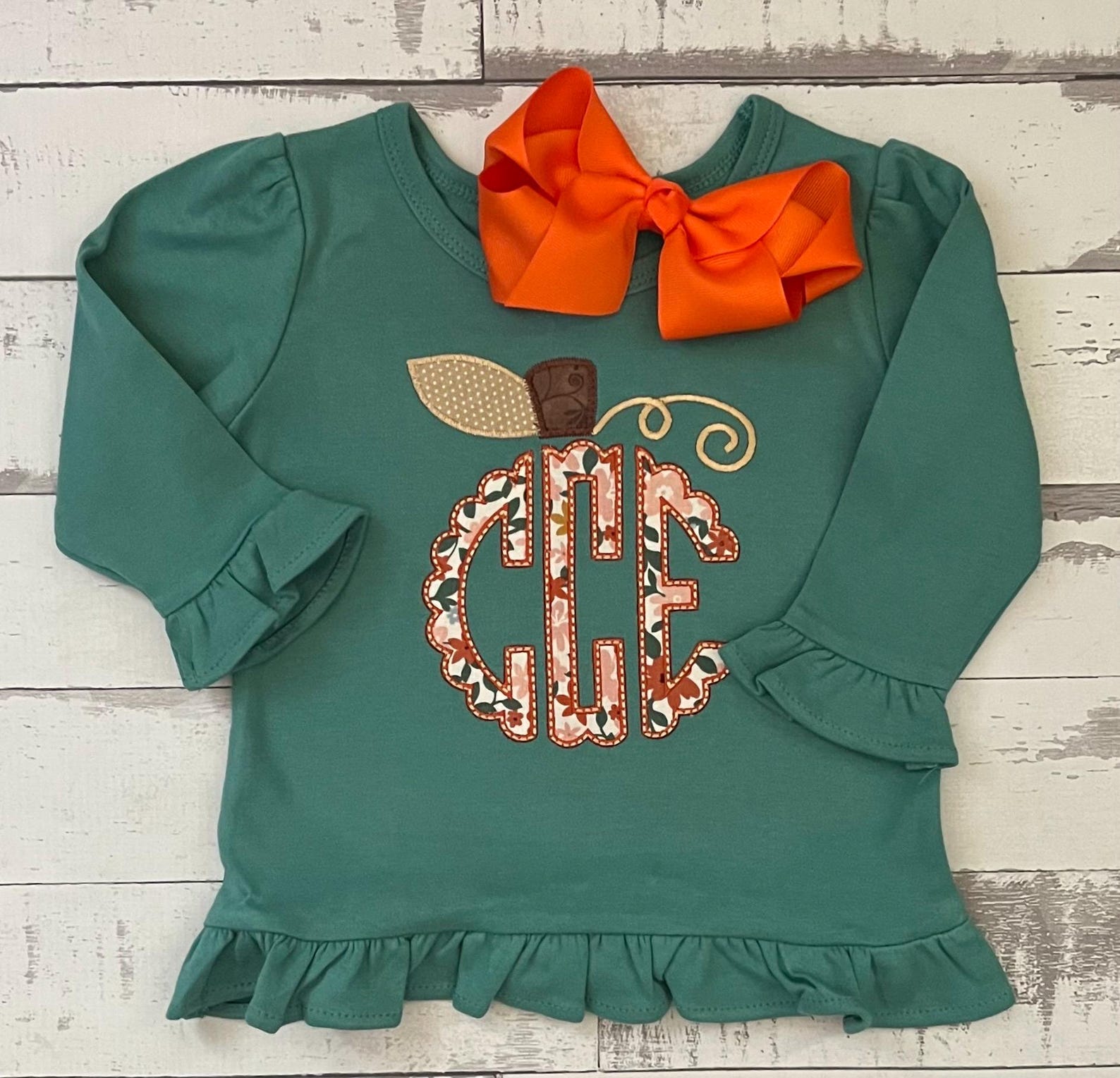 Girls Pumpkin Monogram Applique Top, Fall Monogram Shirt, Girls Personalized Fall Monogram ...