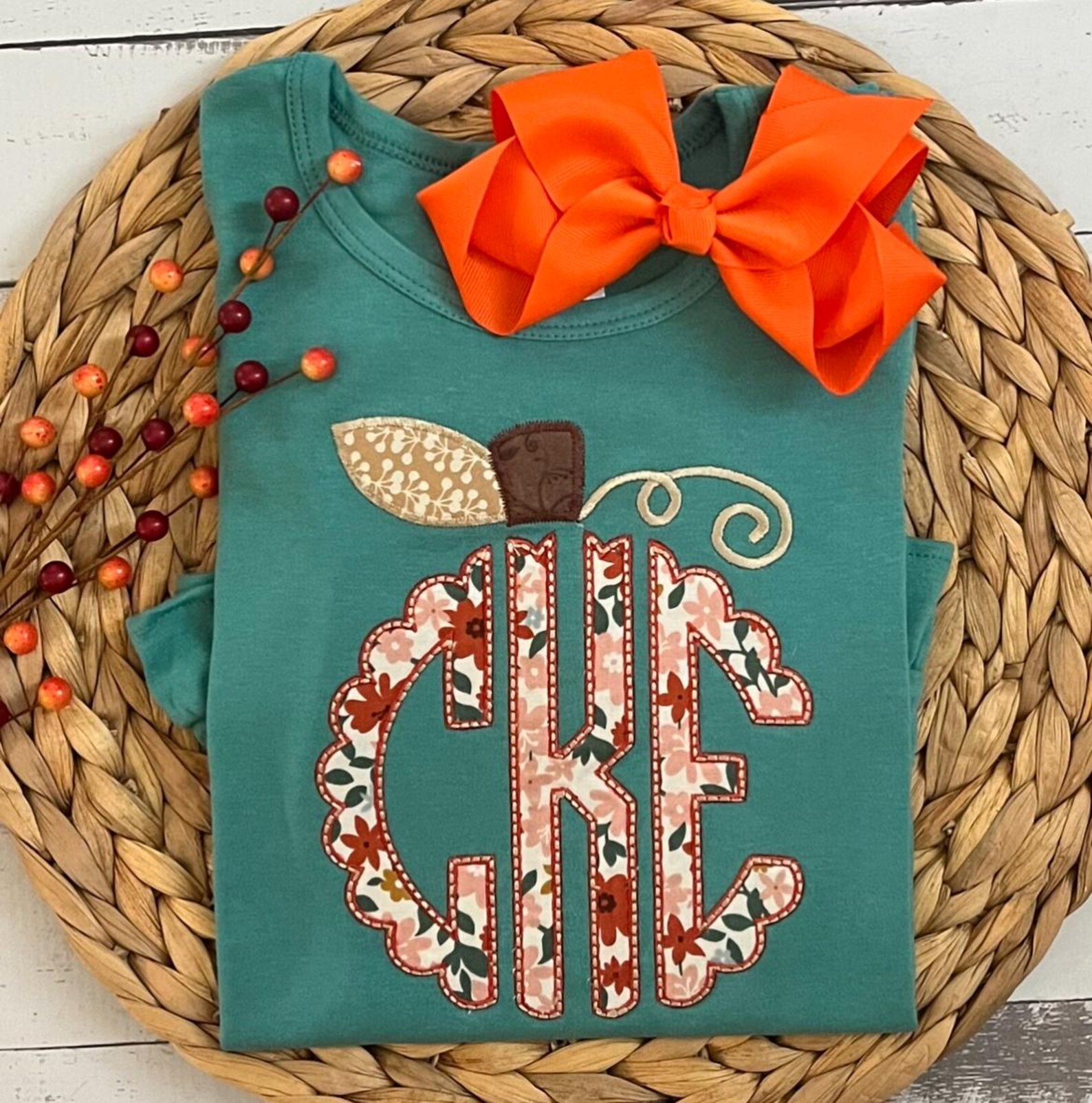 Girls Pumpkin Monogram Applique Top, Fall Monogram Shirt, Girls Personalized Fall Monogram ...