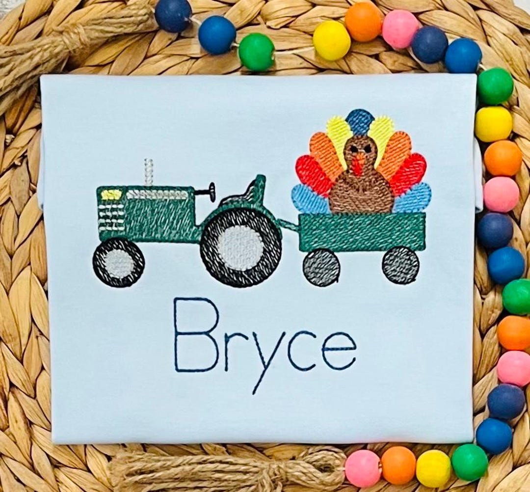 Boys Thanksgiving Shirt/turkey Tractor Embroidery Top/turkey Day Top ...
