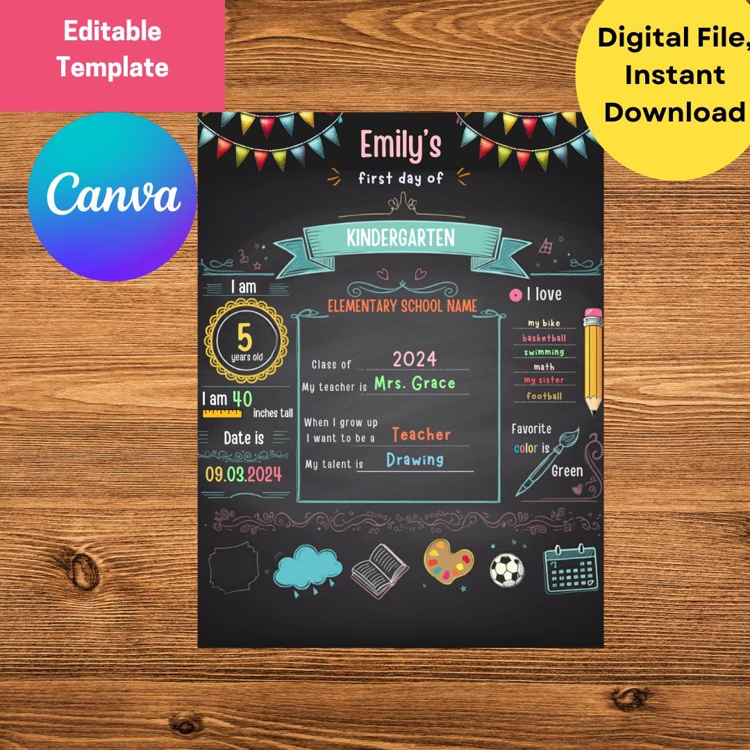 First Day of School Sign Canva Template (editable), Printable First Day ...