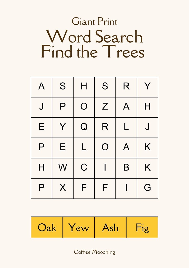 10 Easy Simple Mini Word Search Puzzles for Dementia Large Print Giant ...