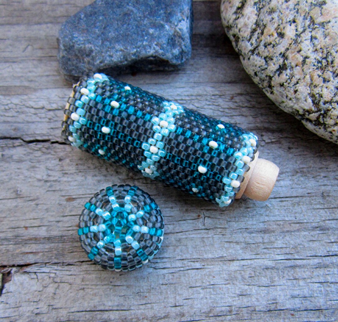 Green and Grey Needle Case Seed Beaded With Peyote Stitch - Talisman ...