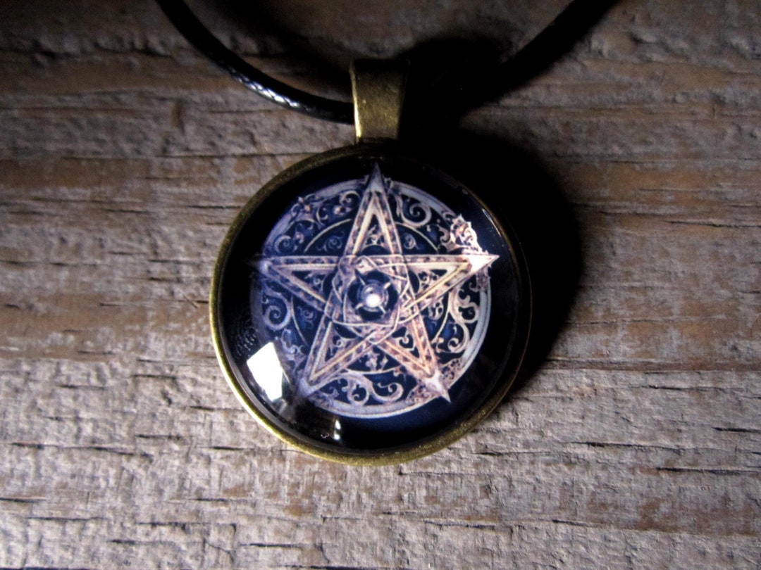 Pentacle Pendant in Bronze, Glass Protection Charm, Dark Wiccan ...