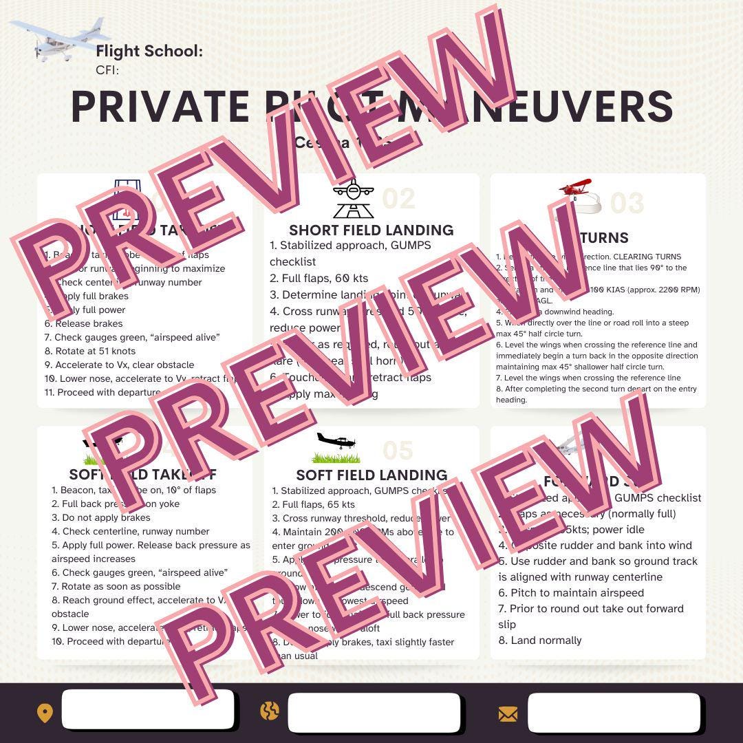 Private Pilot Chair Flying Sheets (maneuvers) - Etsy