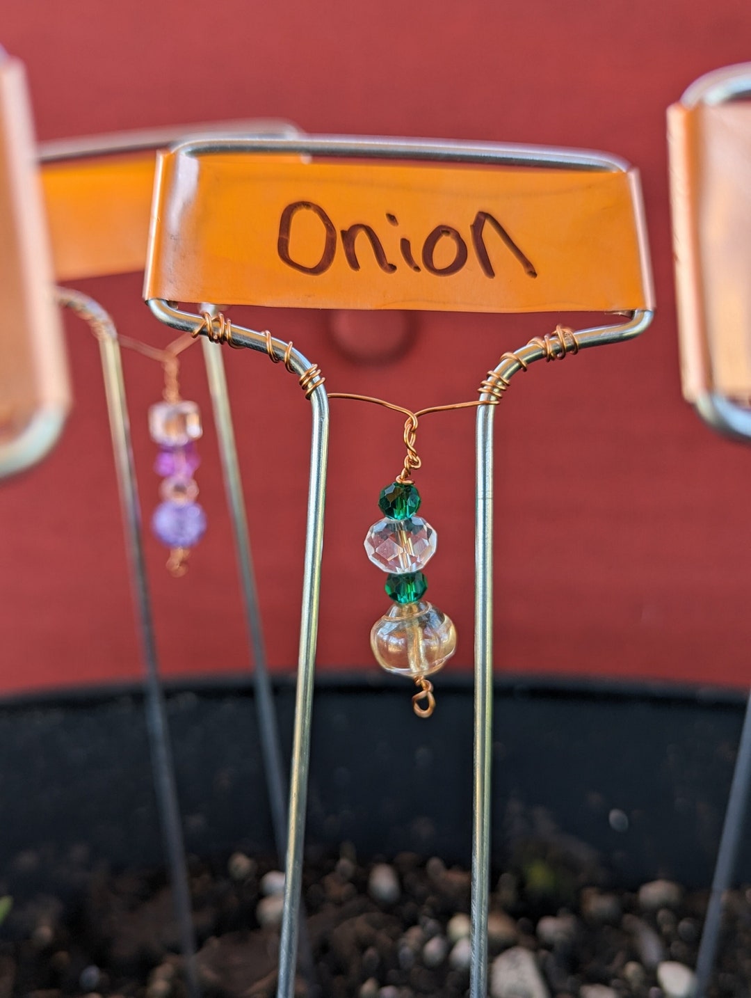 Beaded Garden Marker With Waterproof Pen, Set of 5, Copper Plant Name ...