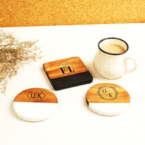 Personalized Resin Company Coaster, Logo Engraved Marble Resin Coaster ...