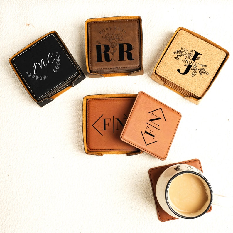 Custom Company Logo Leather Coaster, Personalized Coaster, Handmade ...