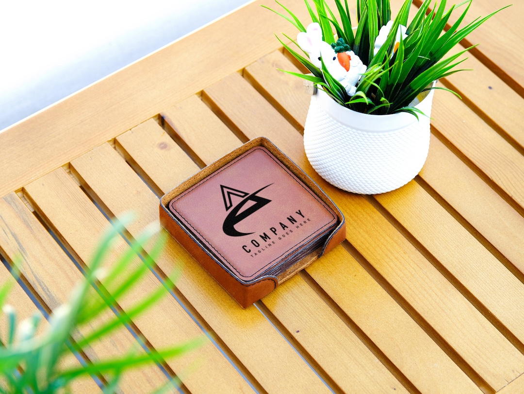 Custom Company Logo Leather Coaster, Personalized Coaster, Handmade ...