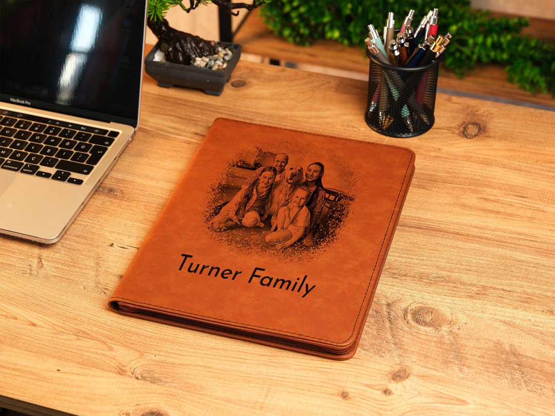 Custom Photo Engraved Leather Portfolio With Zipper, Refillable ...