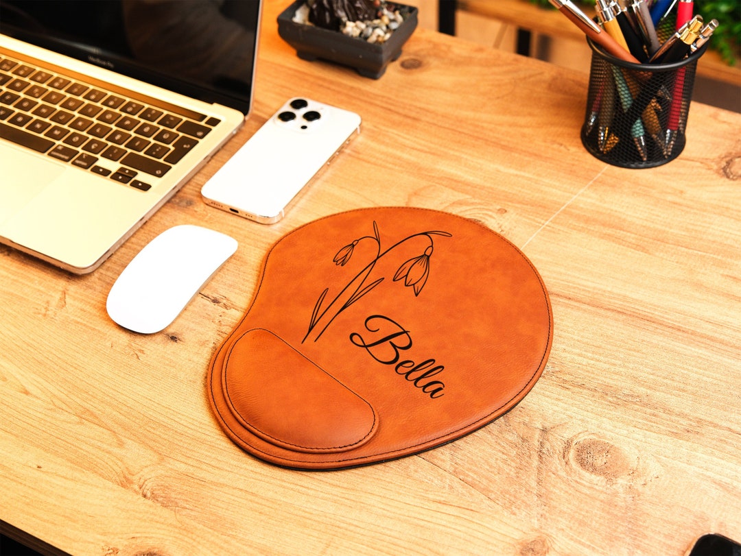 Birth Flower Leather Mousepad, Custom Mousepad, Leather Mousepad, Mouse ...