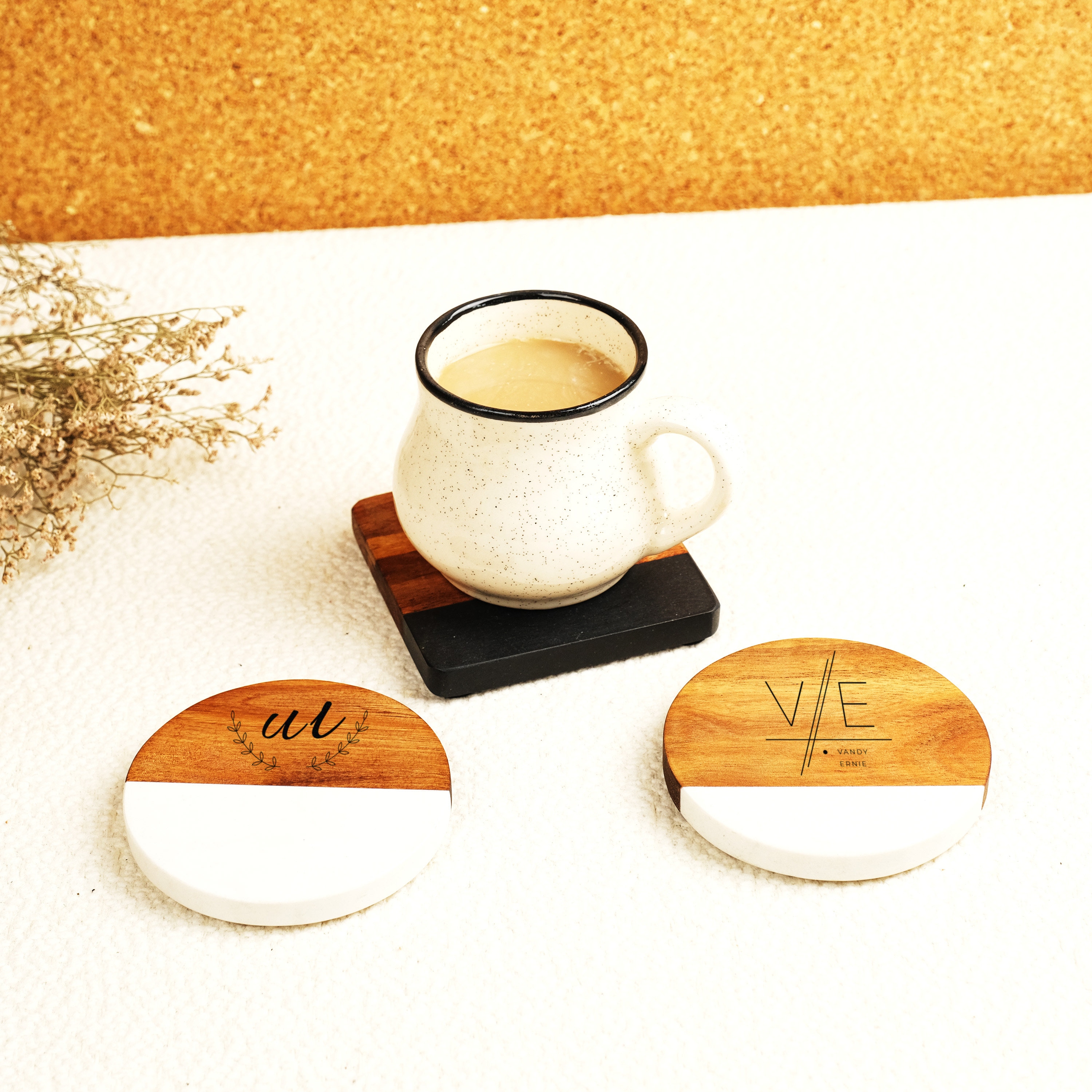 Personalized Resin Company Coaster, Logo Engraved Marble Resin Coaster ...