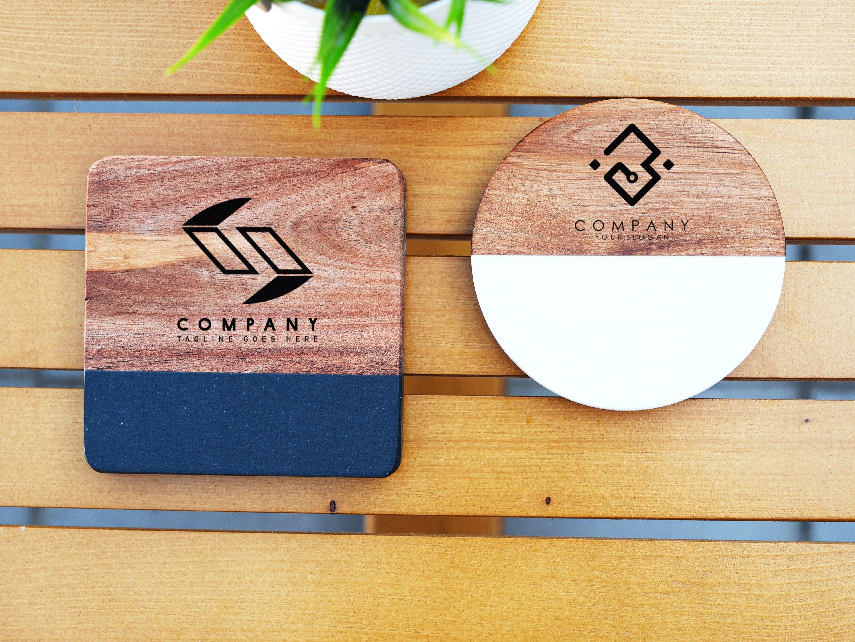 Personalized Resin Company Coaster, Logo Engraved Marble Resin Coaster ...