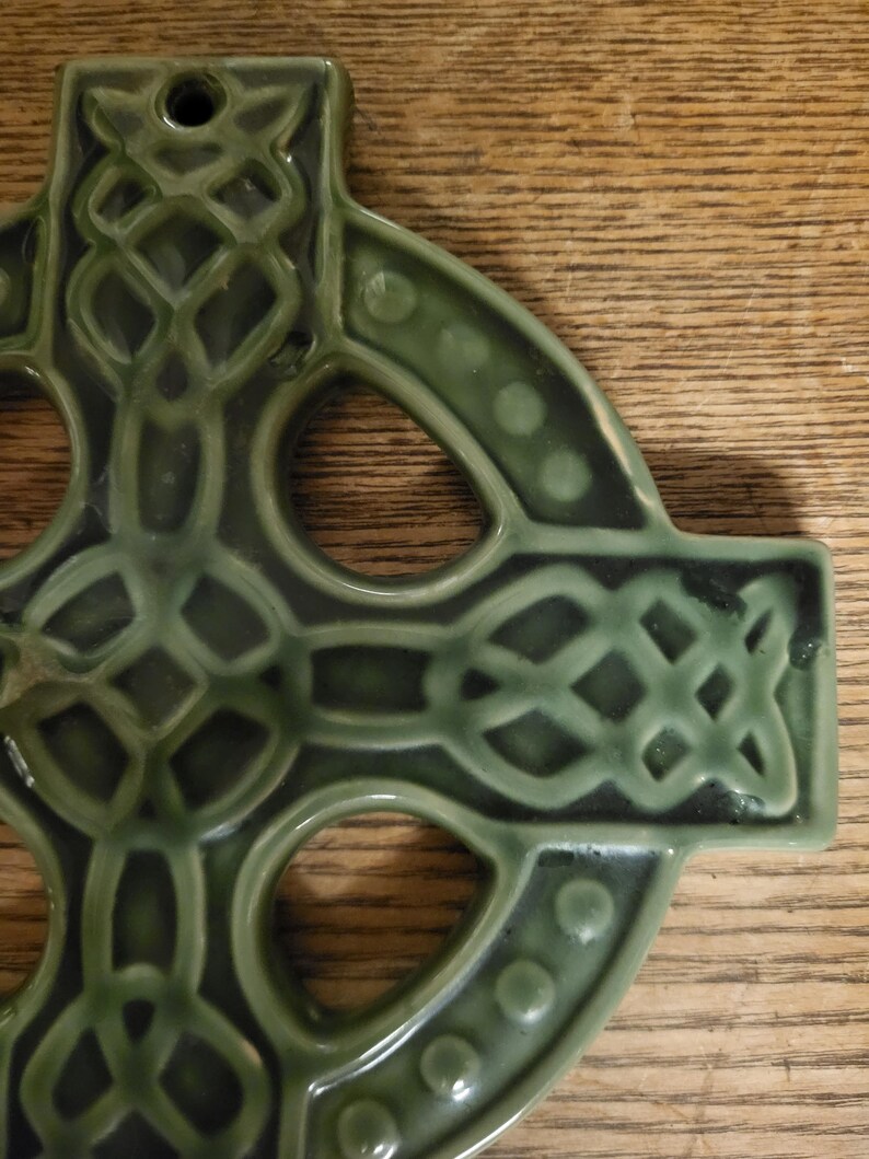 Handmade Ceramic Green Glazed Irish Celtic Cross Crucifix 9 Inches Wall ...
