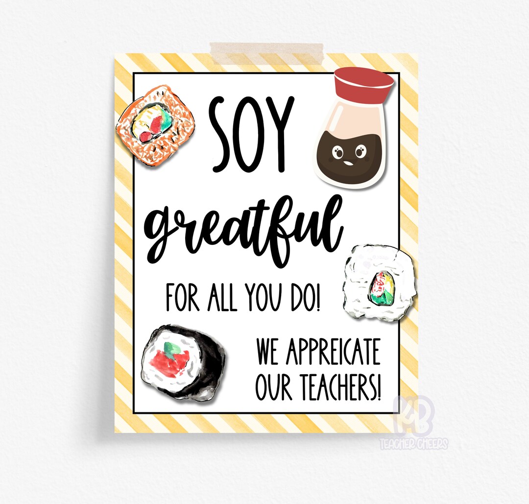Sushi Themed TEACHER Appreciation Printable Sign - Instant Download ...