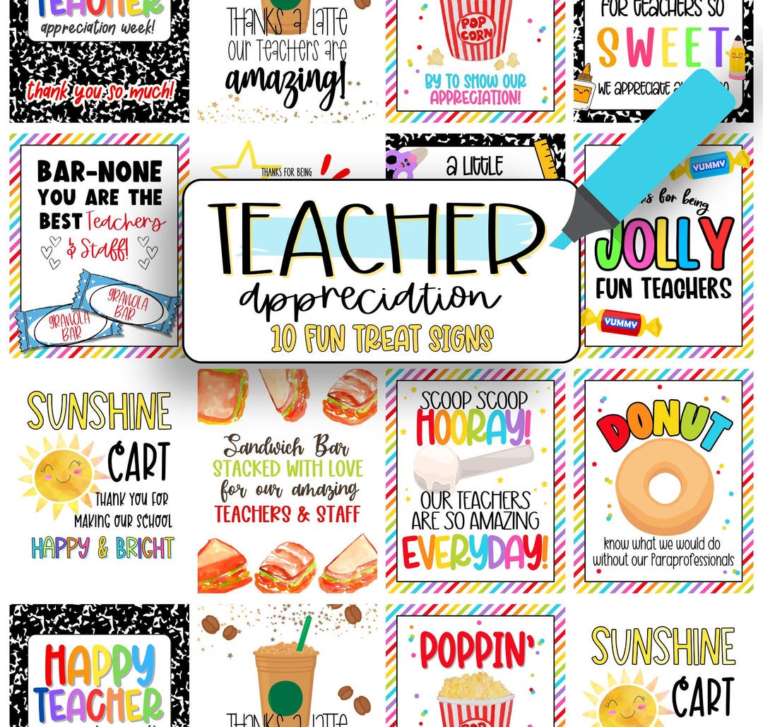 Teacher Appreciation Snack Signs Bundle | Set of 10 Printable Treat ...