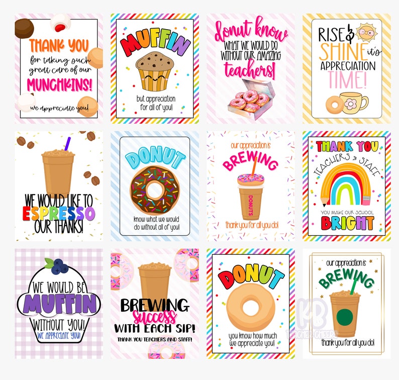 Brunch Teacher Appreciation Printable Bundle - Donut Sign - Gift for ...