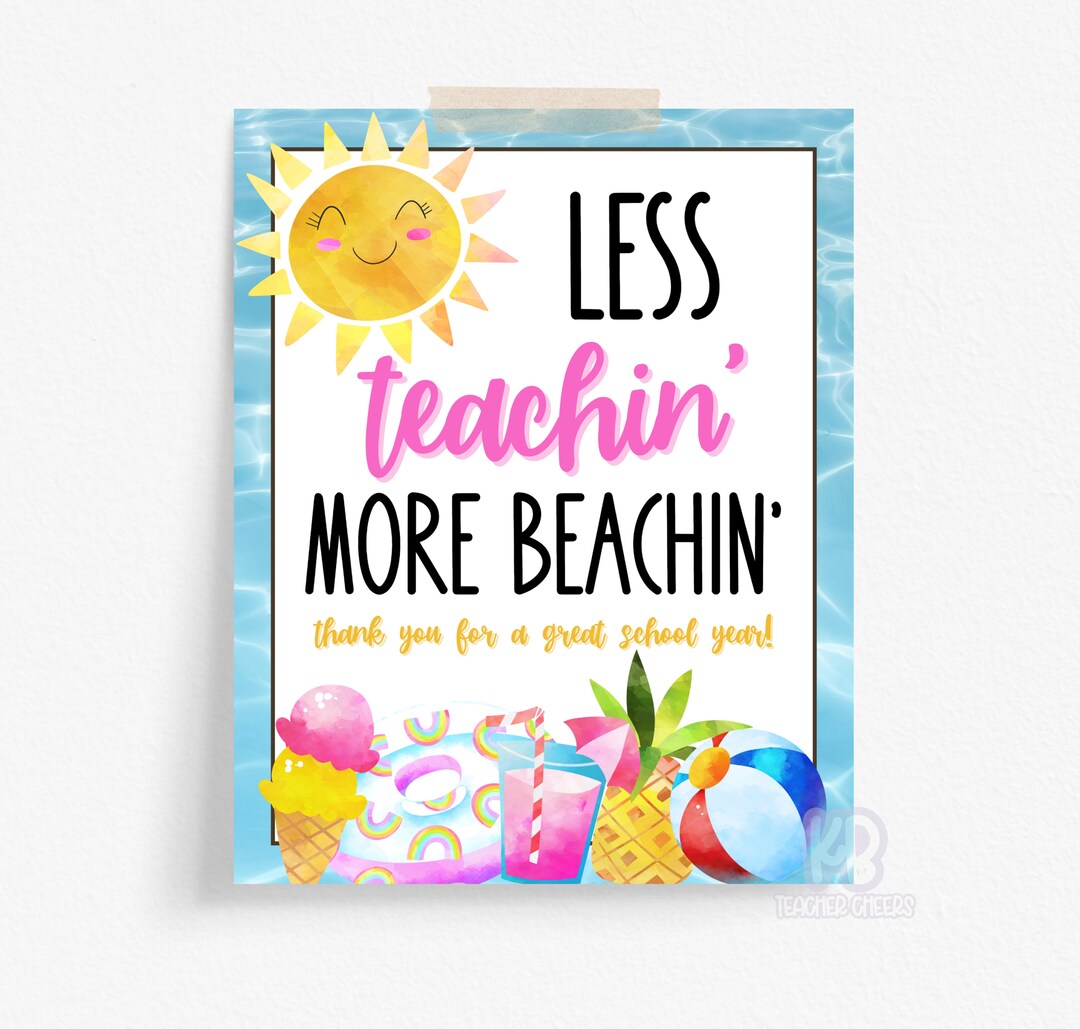 Summer Beach Teacher Appreciation Sign - Easy Teacher, Staff, Educator ...