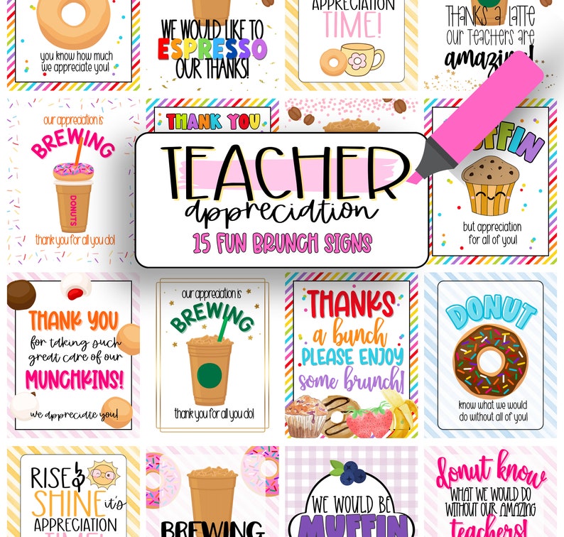 Brunch Teacher Appreciation Printable Bundle - Donut Sign - Gift for ...