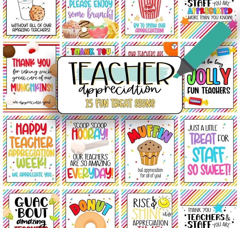 Teacher Appreciation Printable Bundle Instant Download - 15 Treat Signs ...