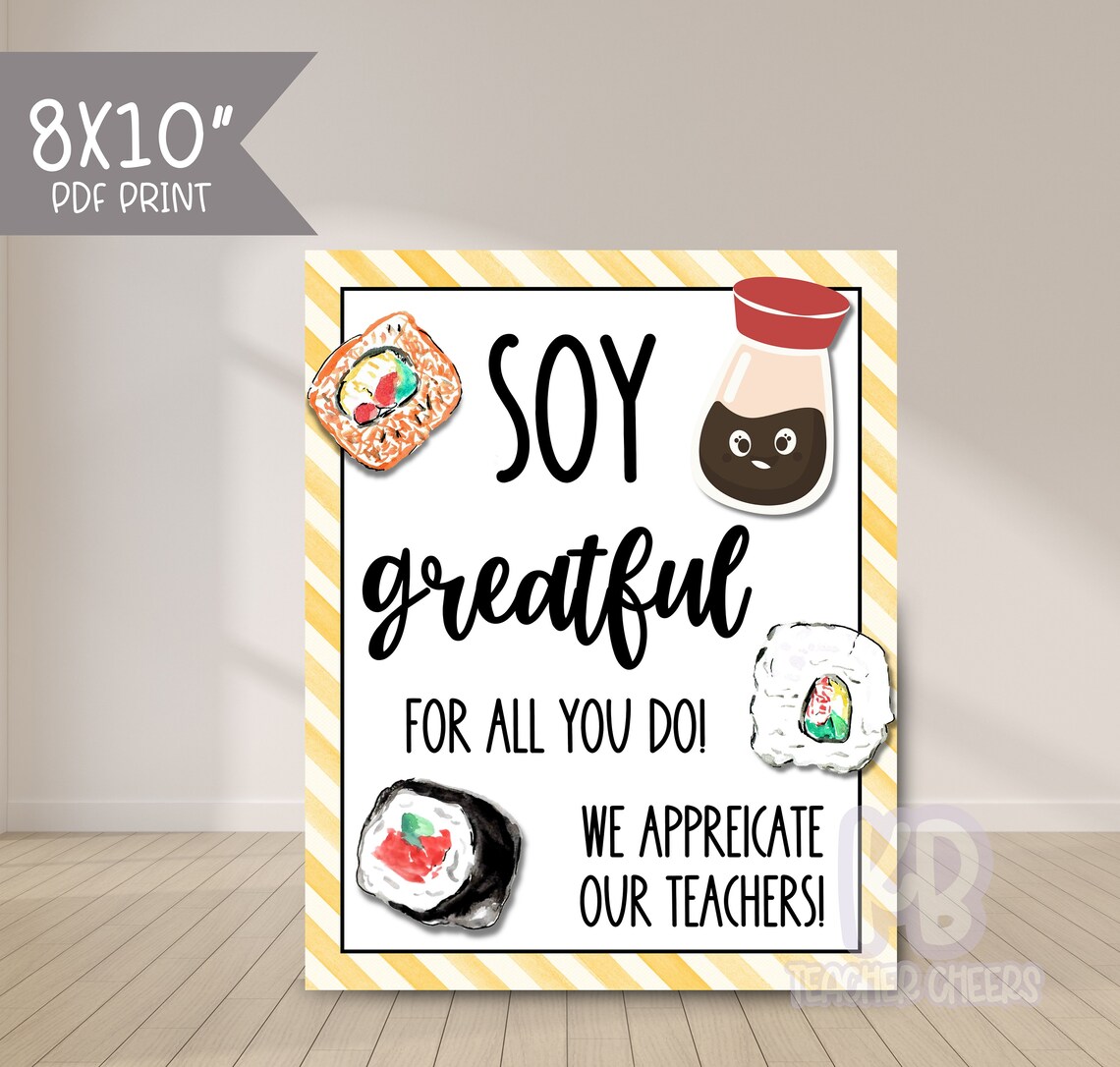 Sushi Themed TEACHER Appreciation Printable Sign - Instant Download ...