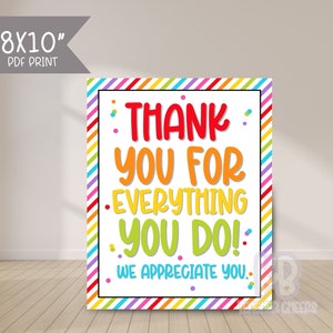 Teacher Appreciation Thank You Gift | PTA Sign | | PTO Printable Gift ...
