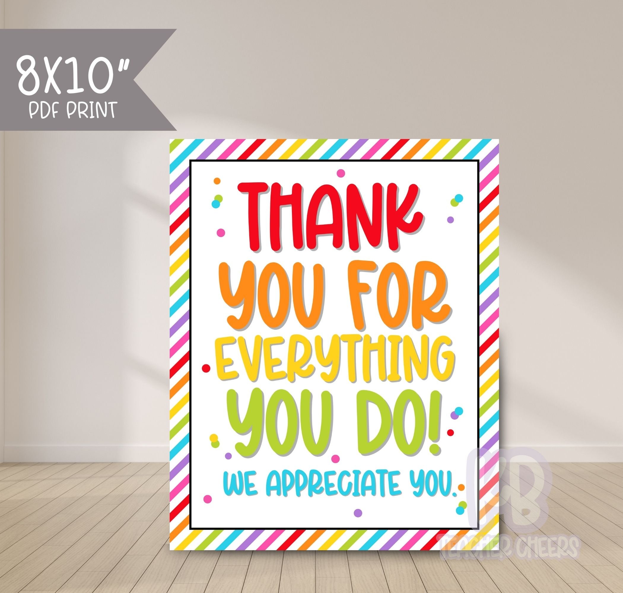 Teacher Appreciation Thank You Gift PTA Sign PTO Printable Gift Donut ...