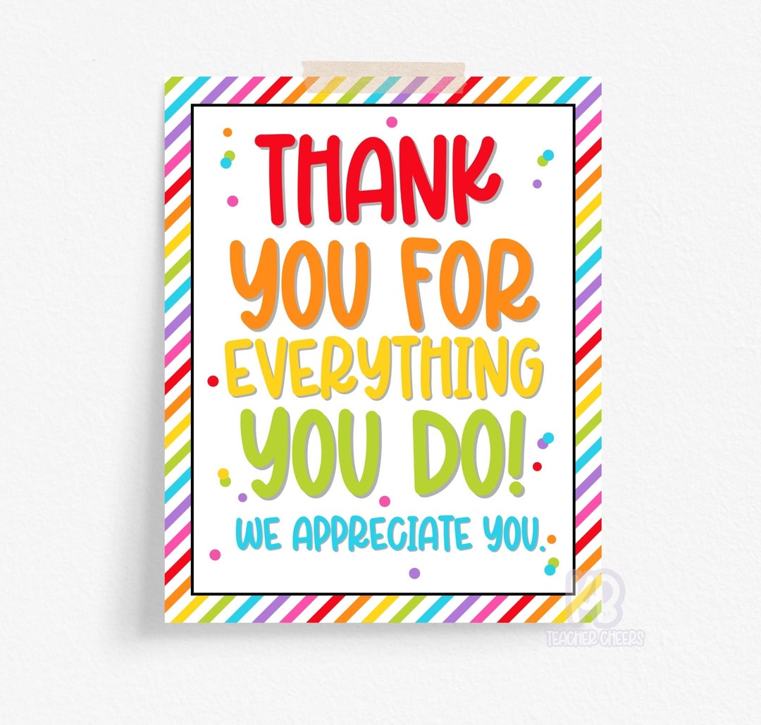 Teacher Appreciation Thank You Gift | PTA Sign | | PTO Printable Gift ...