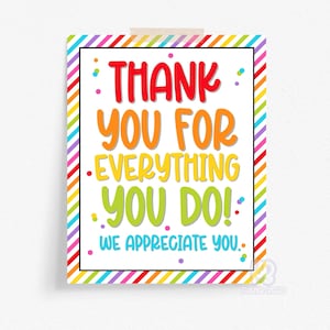 Teacher Appreciation Thank You Gift | PTA Sign | | PTO Printable Gift ...