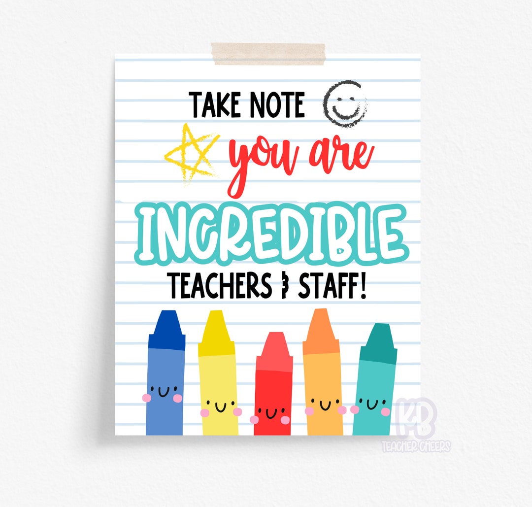 Take Note Teacher Appreciation Printable Sign - Instant Download - Gift ...
