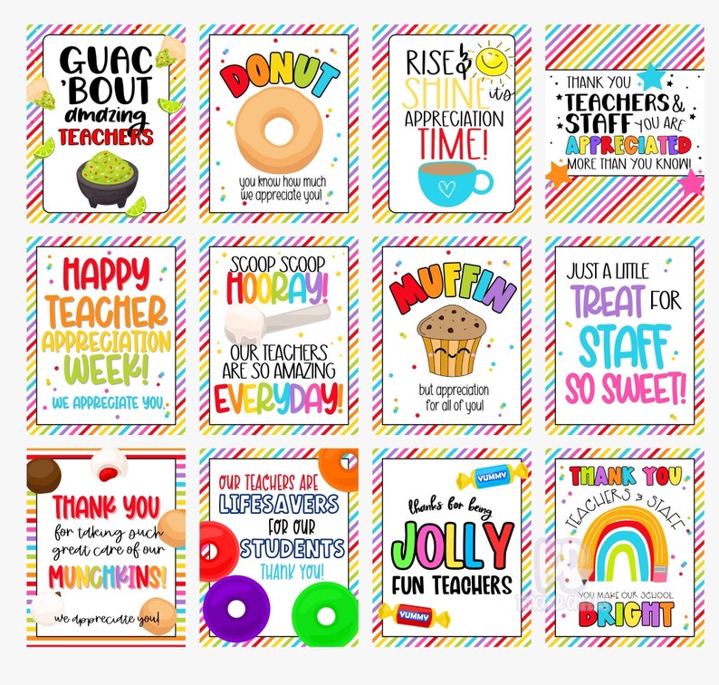 Teacher Appreciation Printable Bundle Instant Download - 15 Treat Signs ...