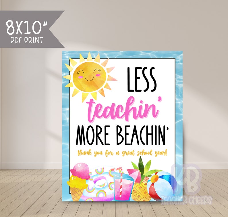 Summer Beach Teacher Appreciation Sign - Easy Teacher, Staff, Educator ...