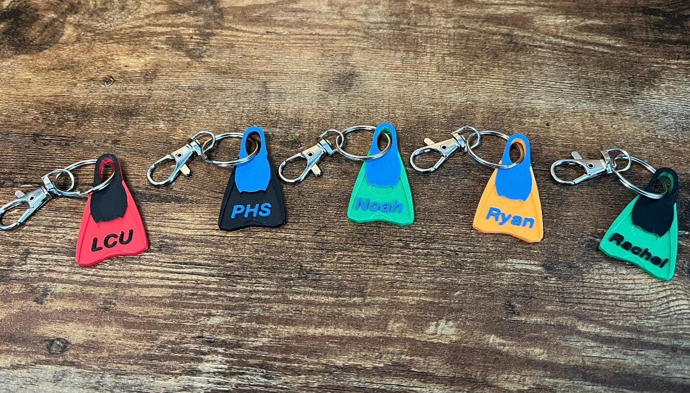 Personalized Swim Fins Keychain | Backpack Tags, Sport Keyrings ...