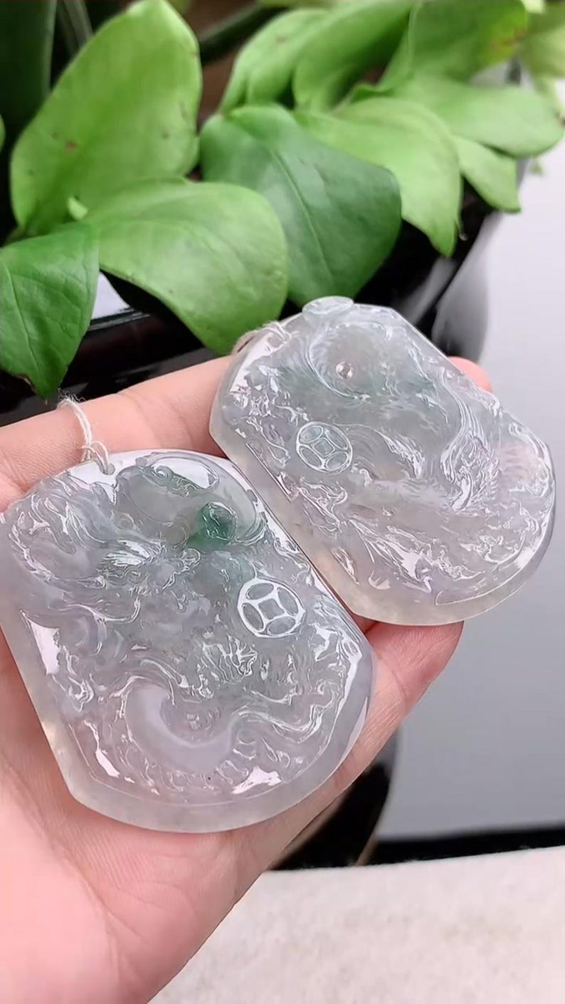 High Quality Burmese Untreated Jadeite Jade Dragon and Phoenix Pendant ...