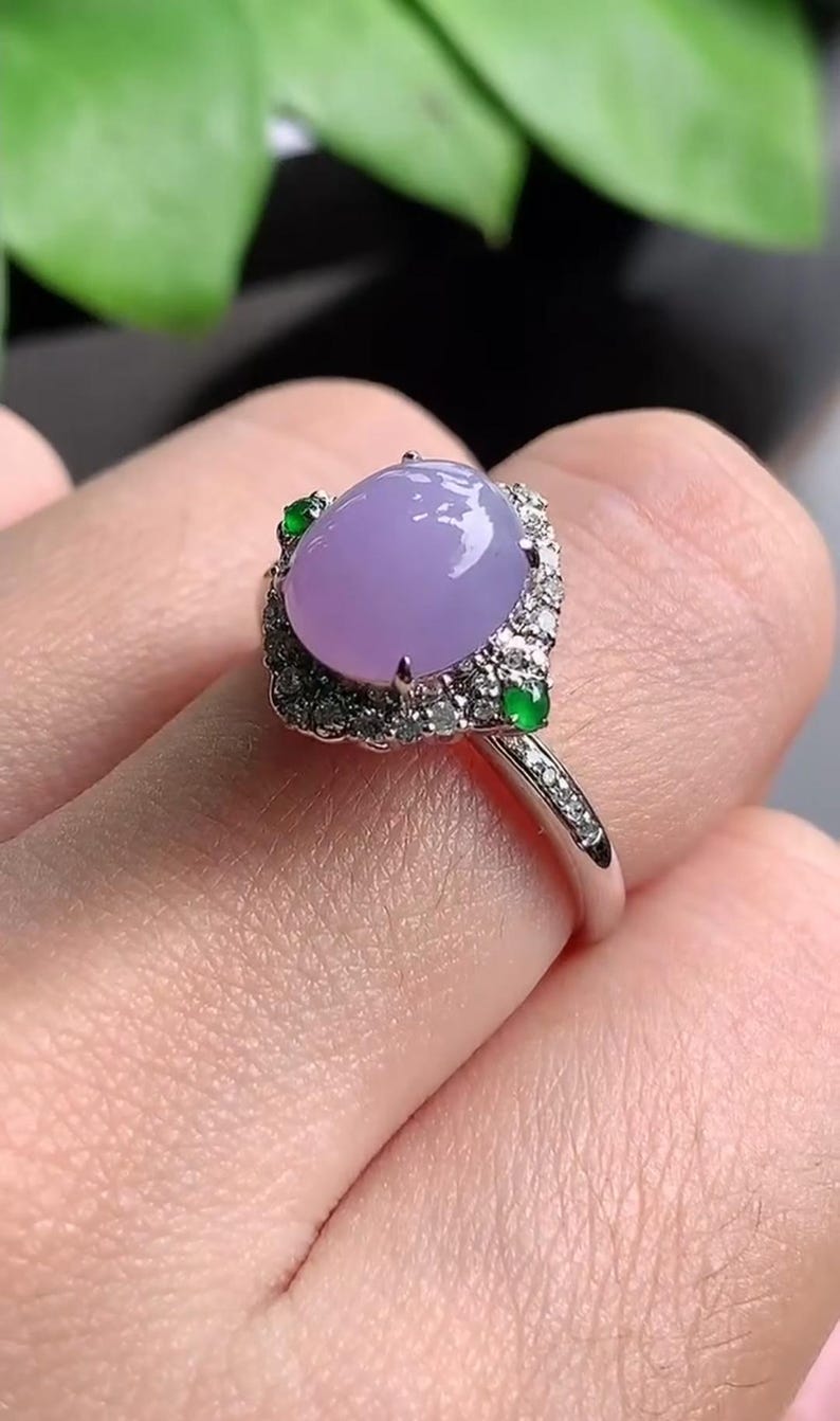 17.3mm High Quality Natural Jadeite Jade Old Pit 18K Inlaid Diamond Ice ...