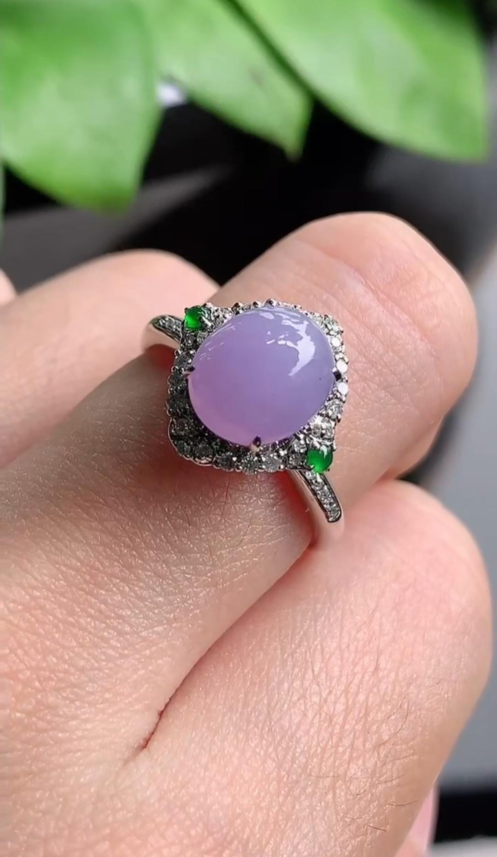 17.3mm High Quality Natural Jadeite Jade Old Pit 18K Inlaid Diamond Ice ...