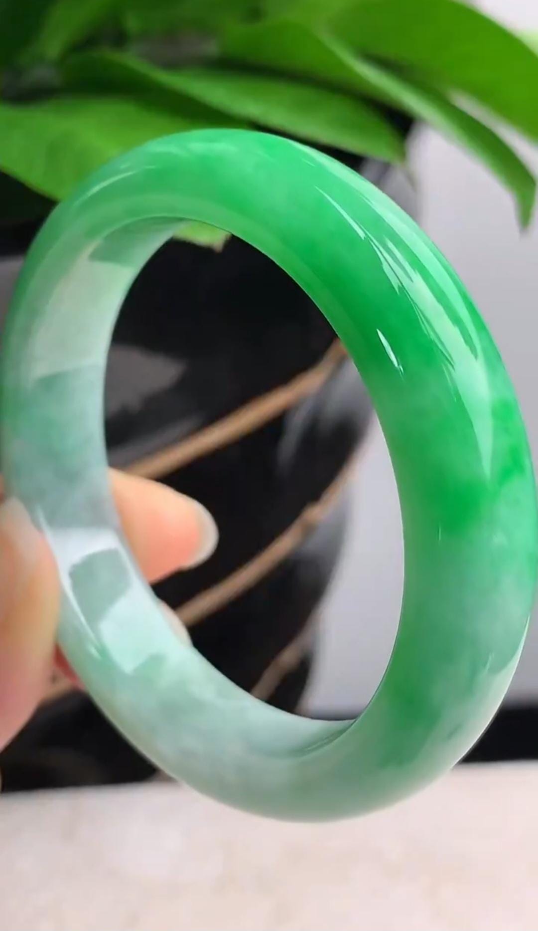 Natural Myanmar Jadeite Bangle: Floating Green Ice Jade Bracelet (51 ...