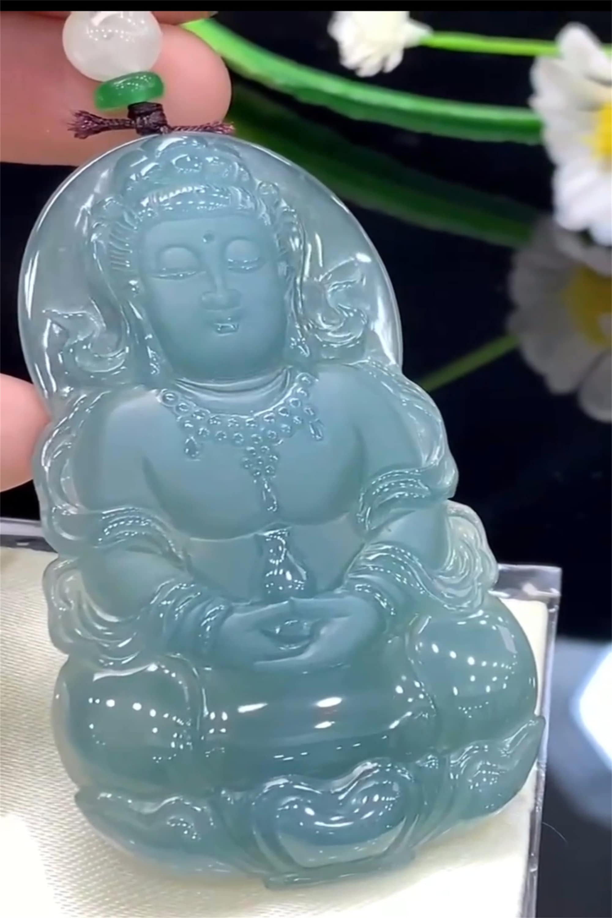 100% Natural Myanmar Jadeite Jade Icy Blue Water Tara KWAN YIN Pendant ...