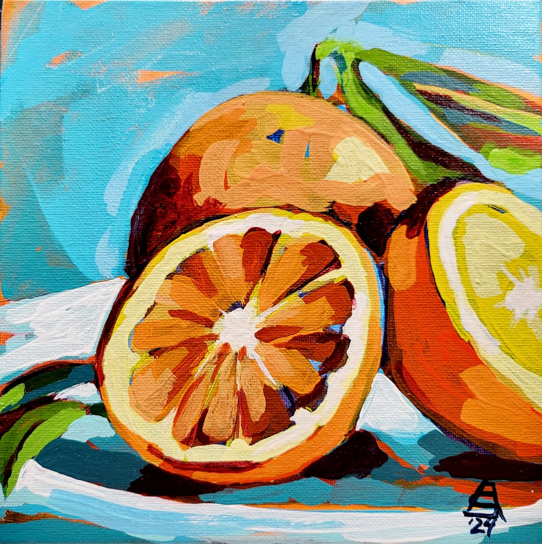 Sliced Oranges Original Acrylic Painting on Cardboard Canvas 20 X 20 Cm ...