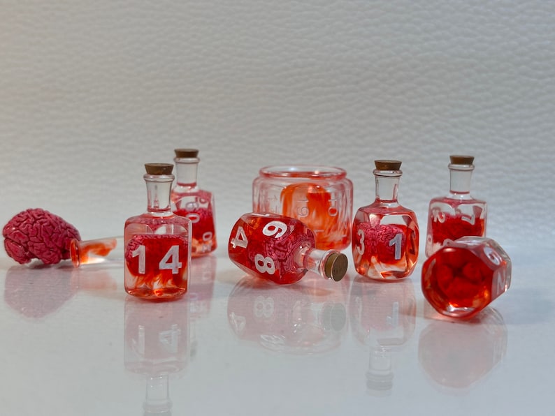 Set of 8 Potion Dice Bottles With Brains Inside Brainy Dice Pink ...
