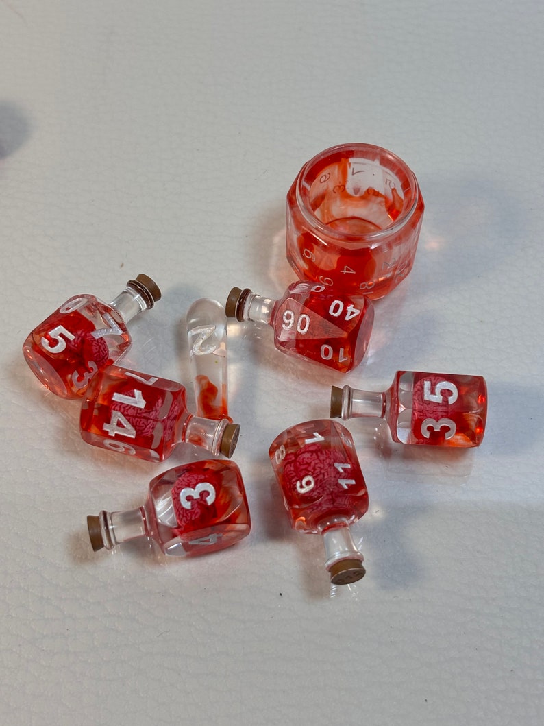 Set of 8 Potion Dice Bottles With Brains Inside Brainy Dice Pink ...