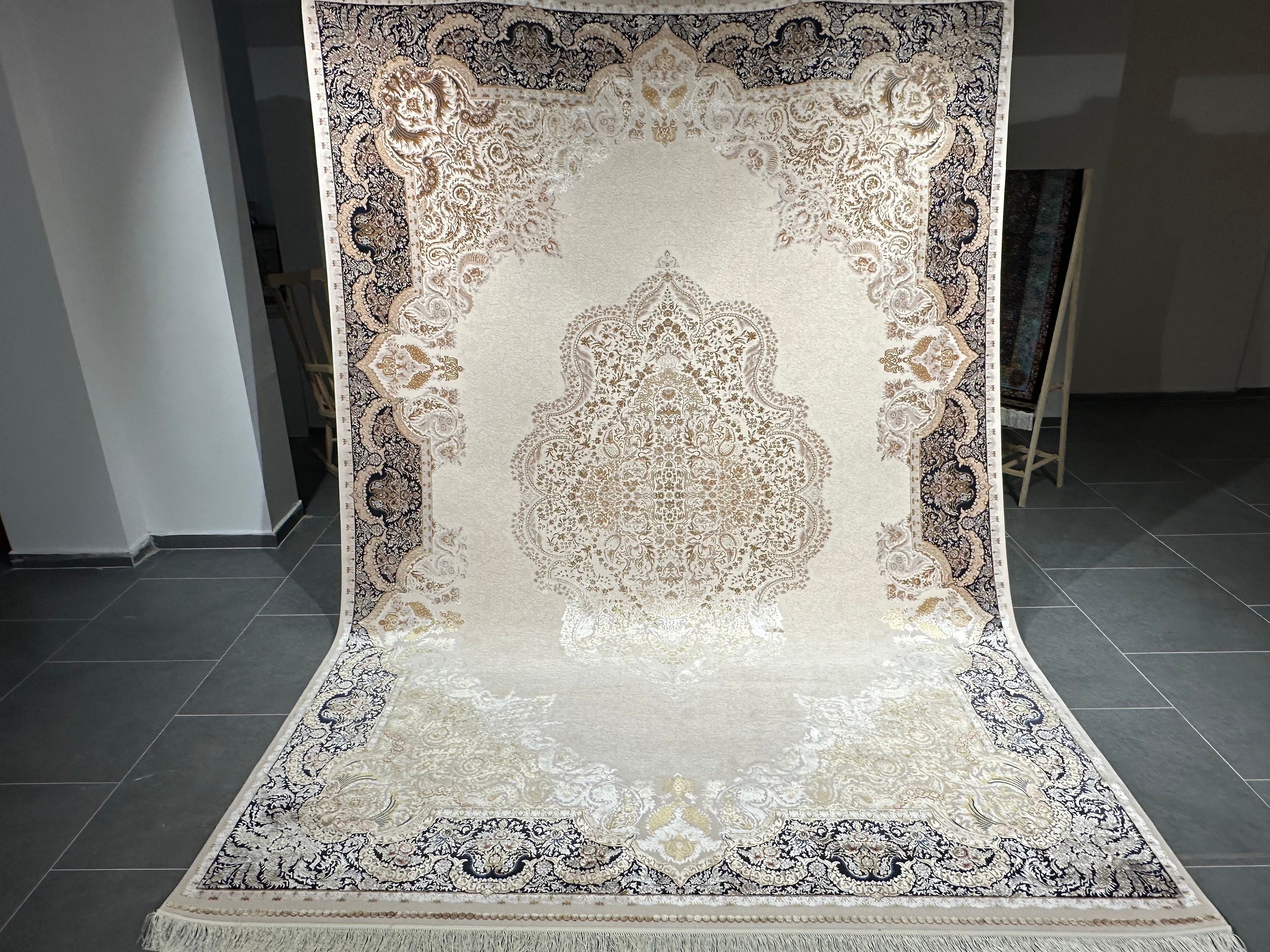 Gold Oriental Silk Rug/ 8X11 Area Rug/ Turkish Luxury Carpet/ Silk Rug ...